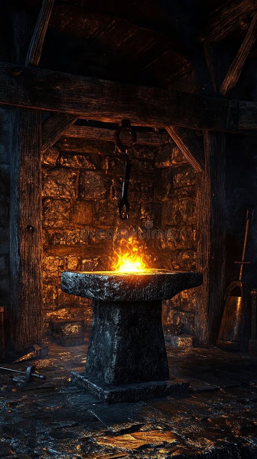 A Rustic Blacksmith S Forge with an Anvil, Hammer, and Glowing Stock ...