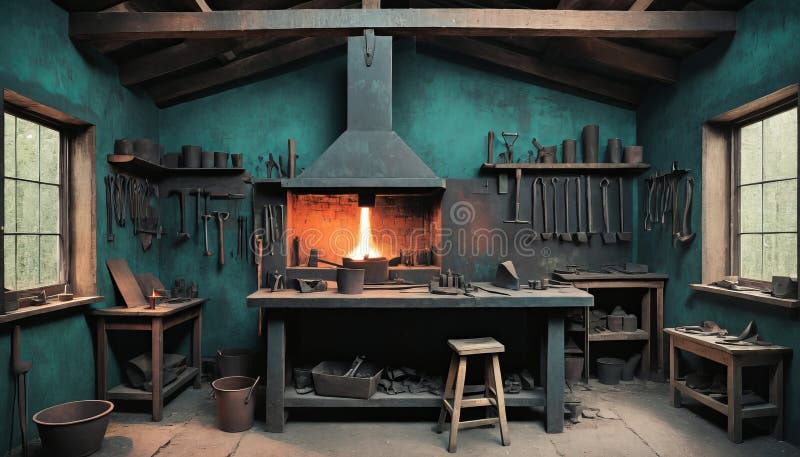 Rustic Blacksmith Workshop with Forge and Tools in Vintage Setting ...