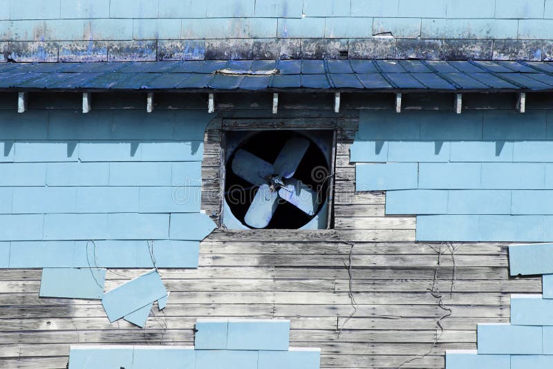 Rustic Blue Abandoned Factory Retro Warehouse Ventilation Fan Weathered ...