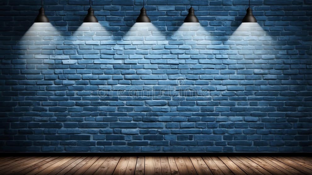 Rustic Blue Brick Wall with Spotlight Ai Generated Stock Illustration - Illustration of rustic ...