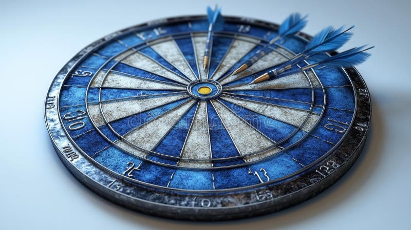 Rustic Blue Dartboard with Arrows in Target Stock Illustration ...