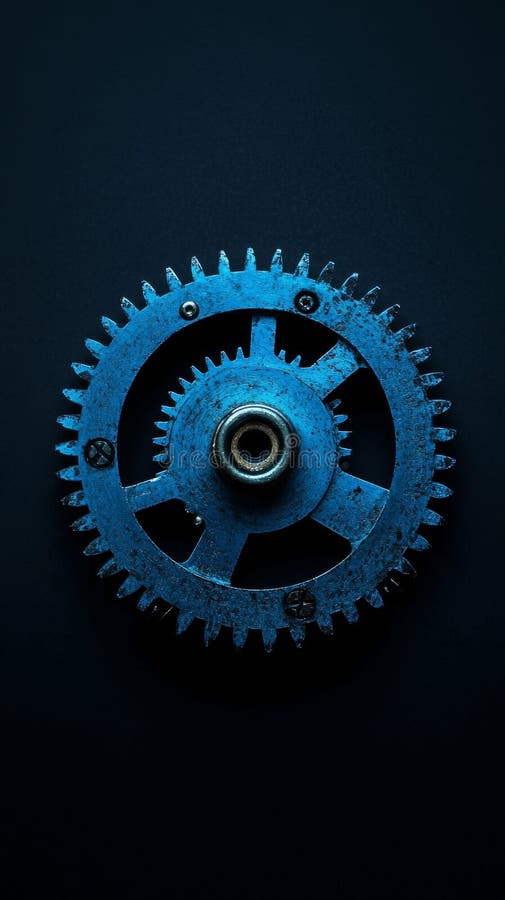 Rustic Blue Gear Against Dark Background, Industrial Concept Stock ...