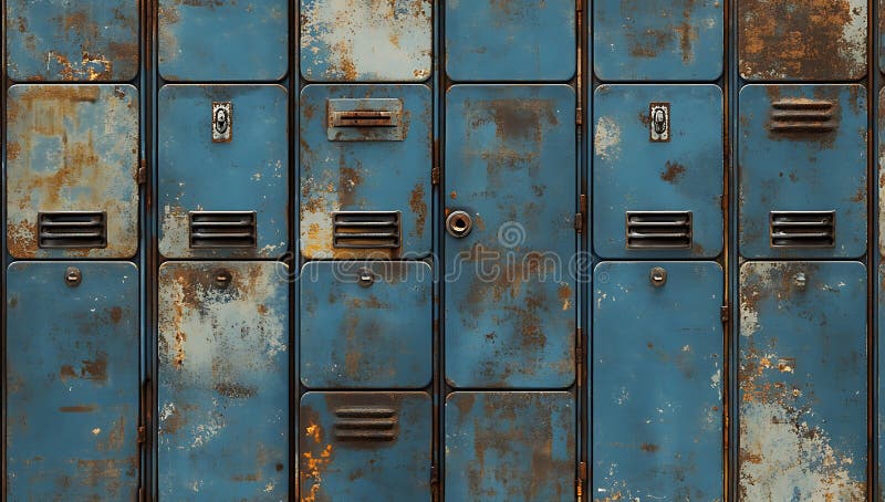 Rustic Blue Metal Lockers: Industrial Seamless Pattern with Vintage ...