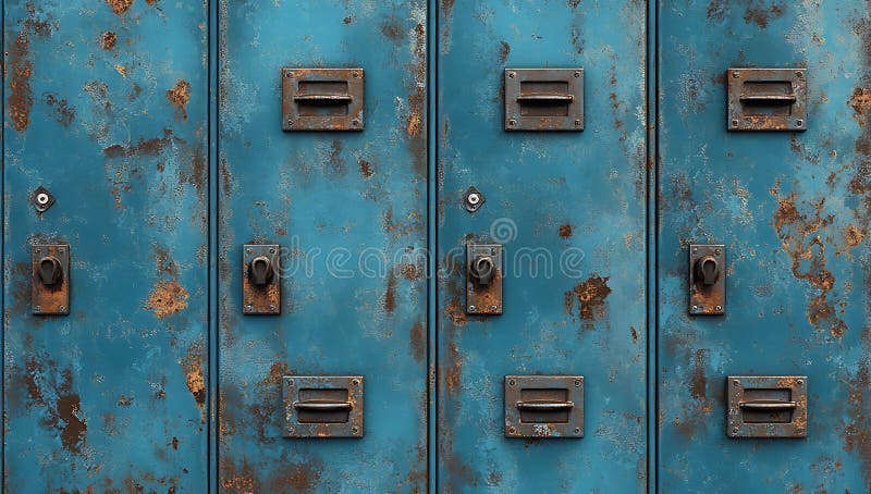 Rustic Blue Metal Lockers: Industrial Seamless Pattern with Vintage ...