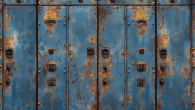 Rustic Blue Metal Lockers: Industrial Seamless Pattern with Vintage ...