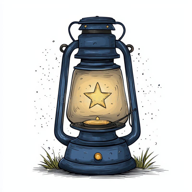 Rustic Blue Oil Lantern with Star Shaped Light on Grass Stock Photo ...