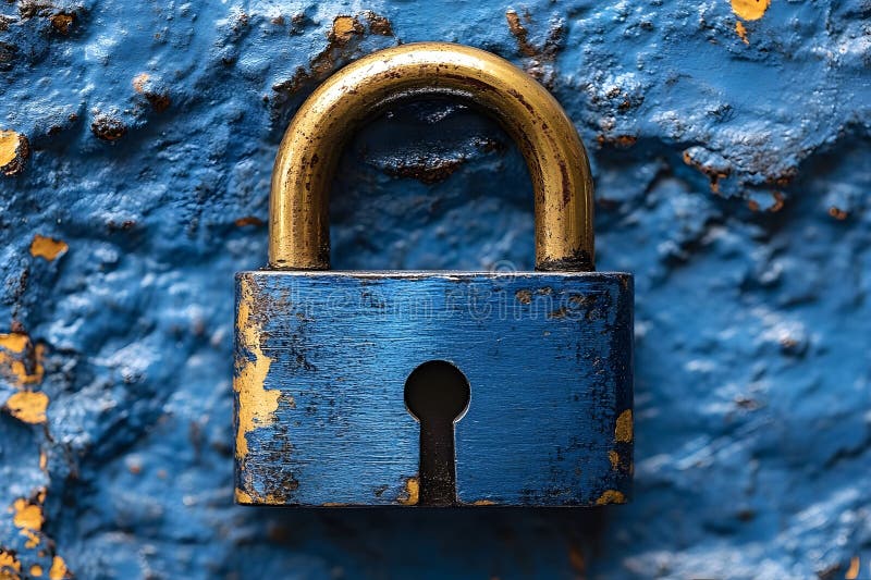 Rustic Blue Padlock on Weathered Surface for Security Themes Generative ...