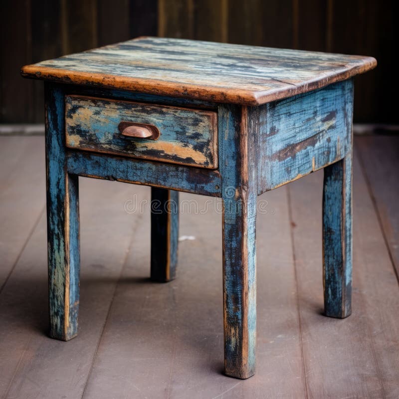 Rustic Blue Satin Side Table with Vintage Charm Stock Illustration ...