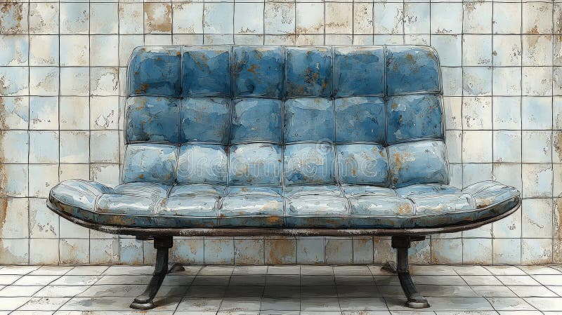Rustic Blue Sofa, Tiled Wall, Waiting Area, Interior Design Stock Image ...