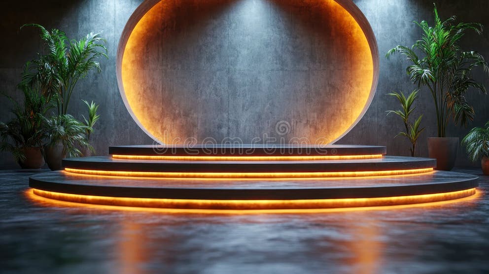 A Rustic Blue Stone Podium in a Textured Cave-like Setting, Illuminated ...