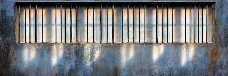 Rustic Blue Wall Window with Metal Bars Sunlight Texture Background Old ...