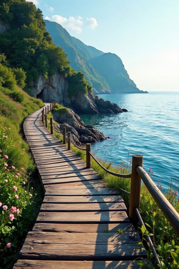 Rustic Boardwalk Meanders To Hidden Cove with Cliffs , Path, Boardwalk ...