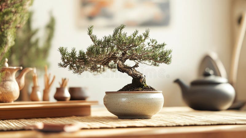 A Rustic Bonsai Tree in a Handmade Clay Pot Displayed Alongside ...