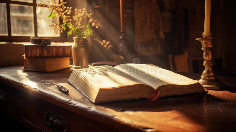 Rustic book cover on desk stock illustration. Illustration of ...