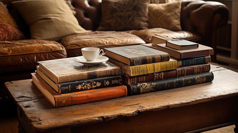 Rustic Books on Coffee Table Stock Illustration - Illustration of ...