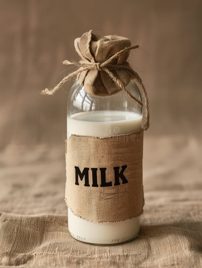 A Rustic Bottle of Milk Wrapped in a Burlap Cloth. Stock Image - Image ...