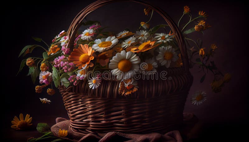 A Rustic Bouquet of Yellow Daisies in Wicker ,generative AI Stock ...