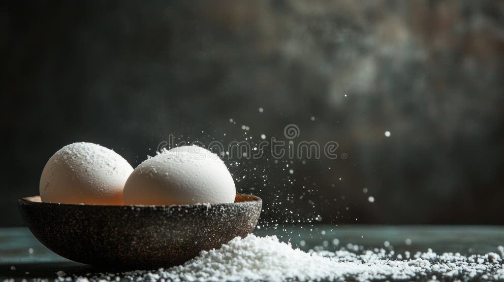 Rustic Bowl of Eggs Dusted with Flour in Dramatic Lighting Stock Image ...