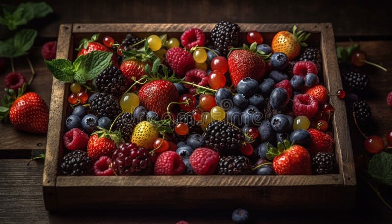 A Rustic Bowl of Juicy, Multi Colored Berry Fruit Abundance Generated ...