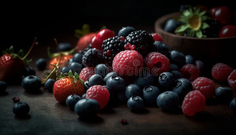 A Rustic Bowl of Juicy, Multi Colored Berry Fruit Refreshment Generated ...
