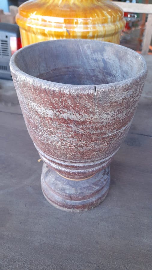 Rustic Bowl in Reddish Brown Wood, on a Table Stock Photo - Image of ...