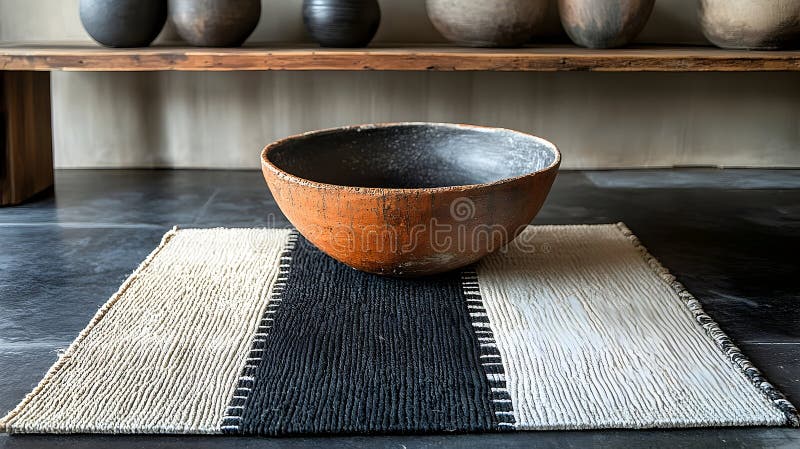 Earthenware Bowl on Woven Rug Stock Illustration - Illustration of ...