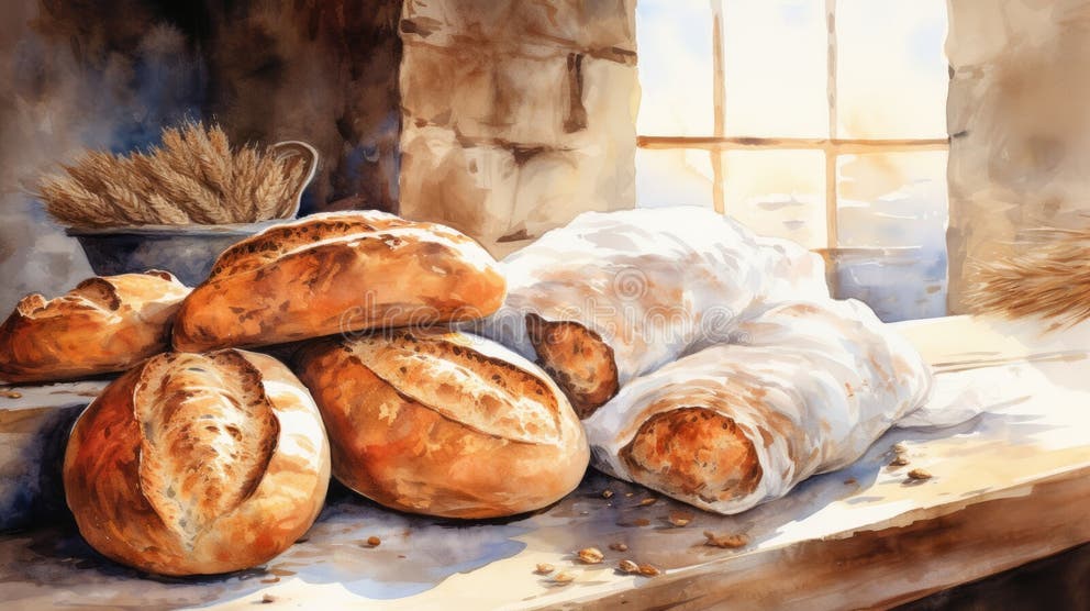 Rustic Bread Bakery Cartoon Illustration - Generative AI. Rustic, Bread ...