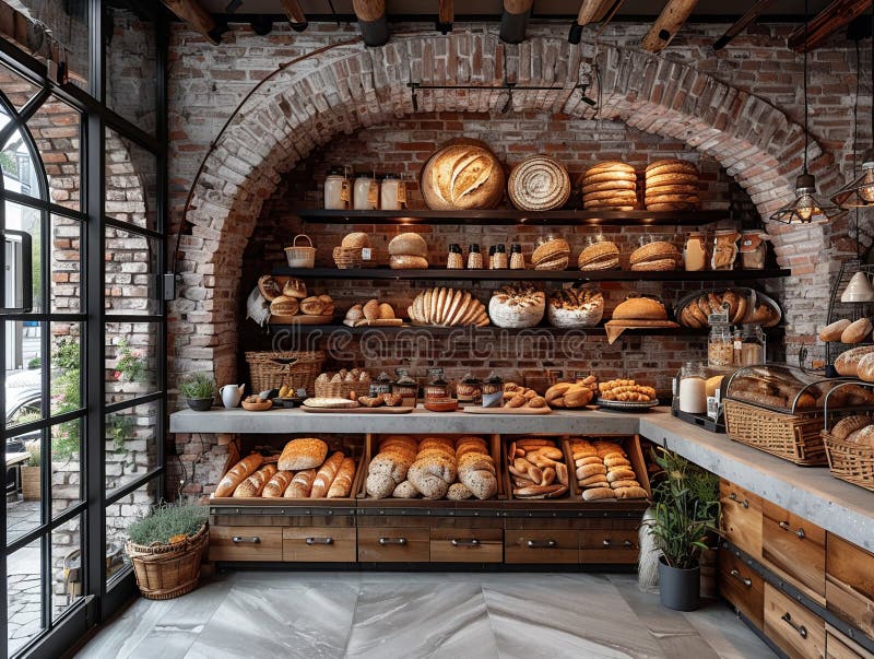 Rustic Bread Bakery with a Wood-fired Oven and Artisan Loaves Stock ...