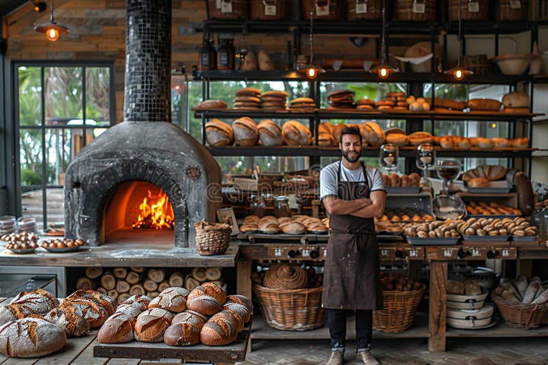 Rustic Bread Bakery with a Wood-fired Oven and Artisan Loaves Stock ...