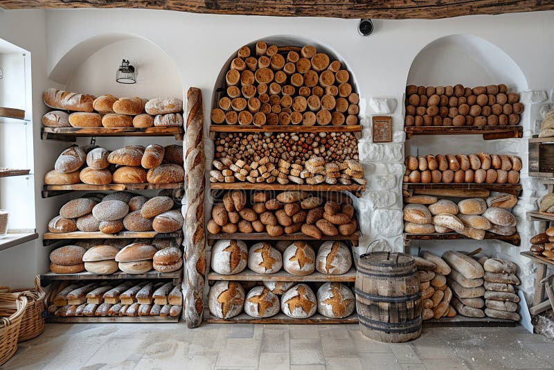 Rustic Bread Bakery with a Wood-fired Oven and Artisan Loaves Stock ...