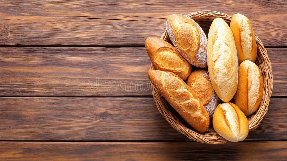 Rustic Bread Basket Overflowing with Assorted Rolls and Breads ...