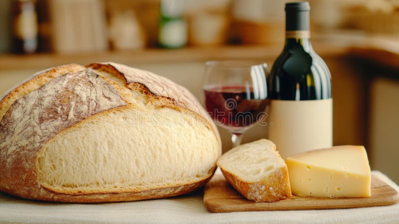 Rustic Bread and Cheese with Wine Create a Cozy Dining Atmosphere, AI ...