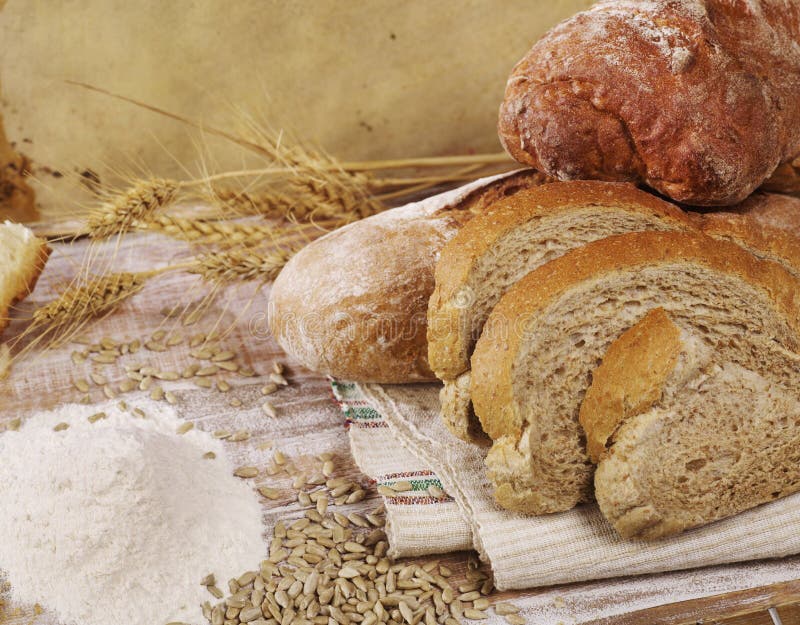 Rustic bread and flour stock photo. Image of delicious - 104326088