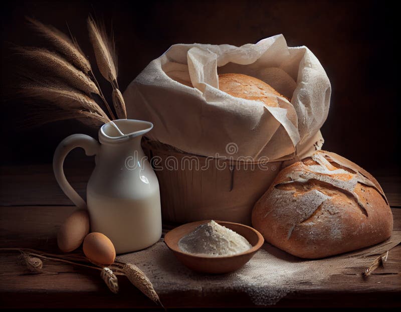 Rustic Bread, Flour Sprinkled from White Paper Bag Stock Illustration ...