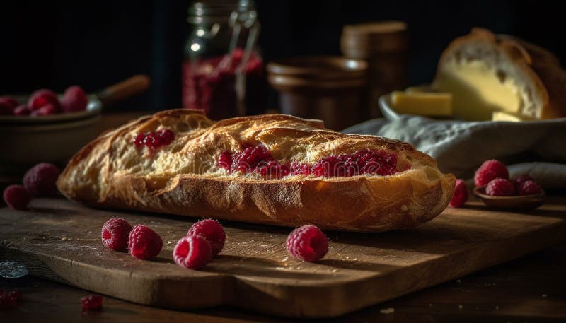 Rustic Bread, Fresh Fruit, Indulgent Raspberry Dessert Generated by AI ...