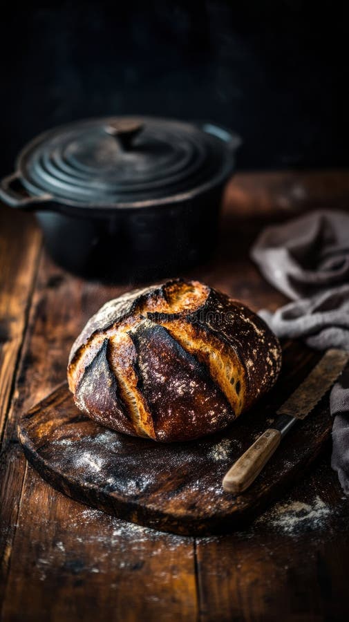 Rustic Bread with a Golden Crust Baked in a Dutch Oven. Stock Image ...