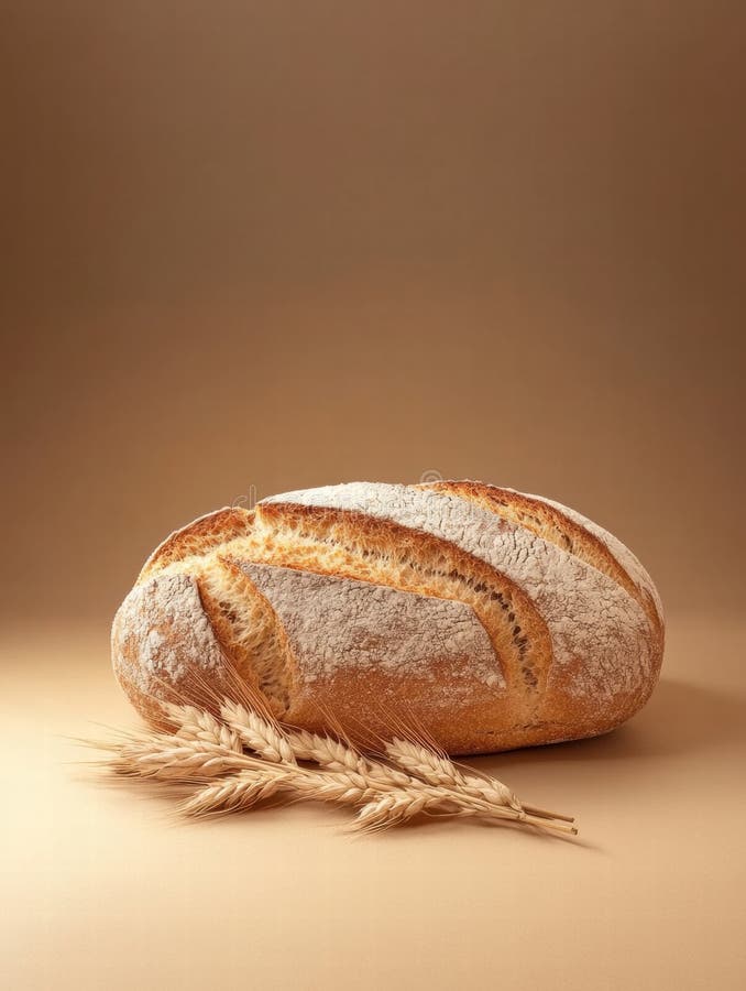 Minimalist Bread Loaf with Wheat Grains on a Neutral Background for ...