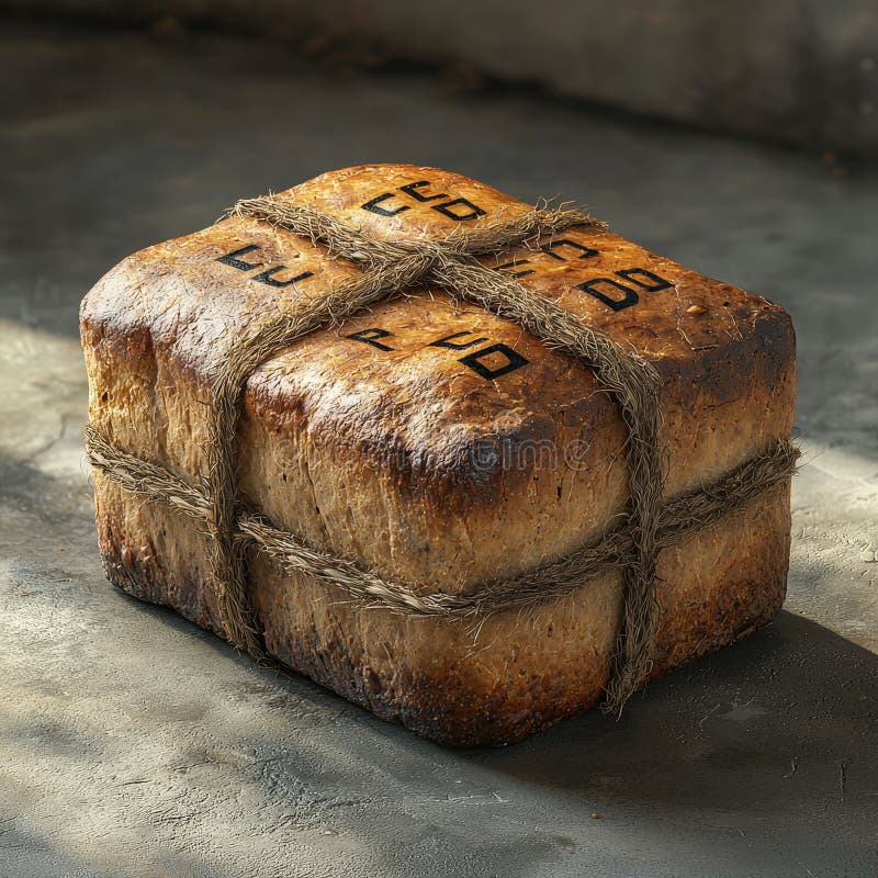 Rustic Bread Loaf Wrapped in Twine with Bold Symbols Stock Photo ...