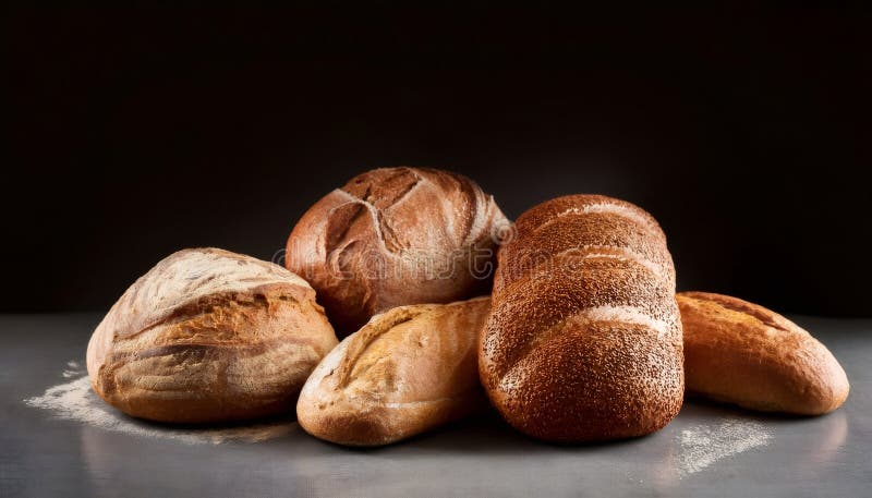 Rustic Bread Loaves Displaying Varied Shapes, Sizes, Textures Freshly ...