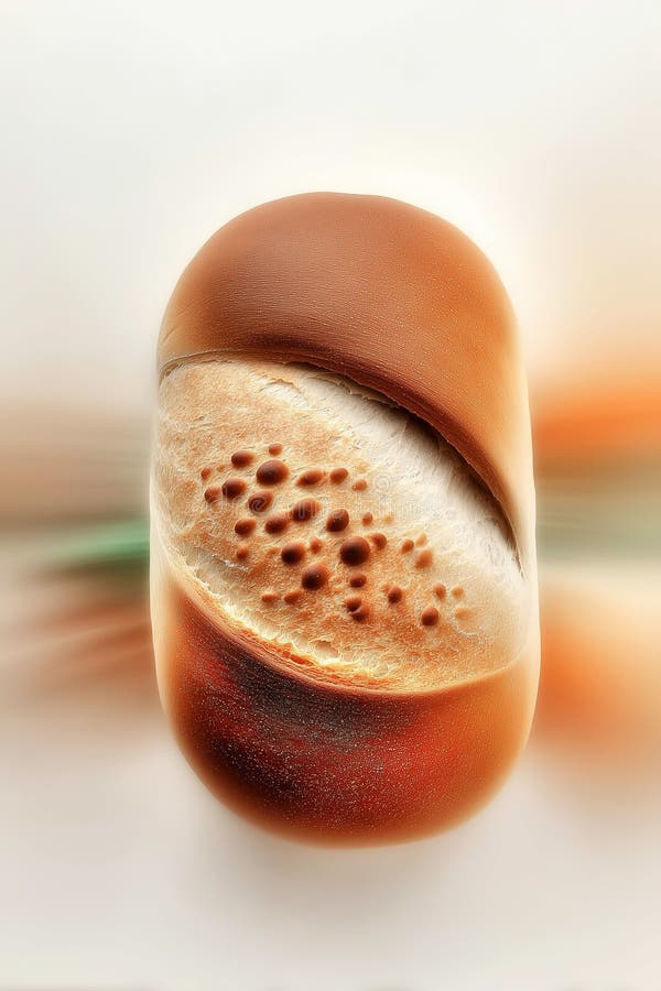 Rustic Bread Roll with Crust Bubbles Appears Alone on White Backdrop ...