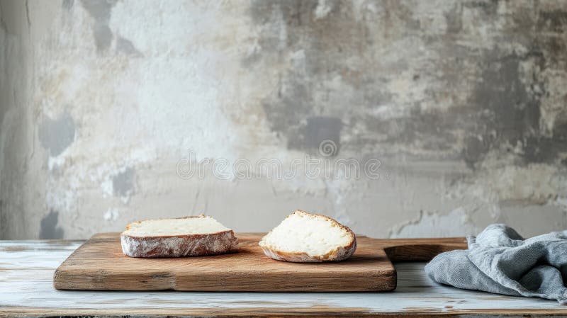 Rustic Bread Slices on Wooden Cutting Board Background Stock Image ...