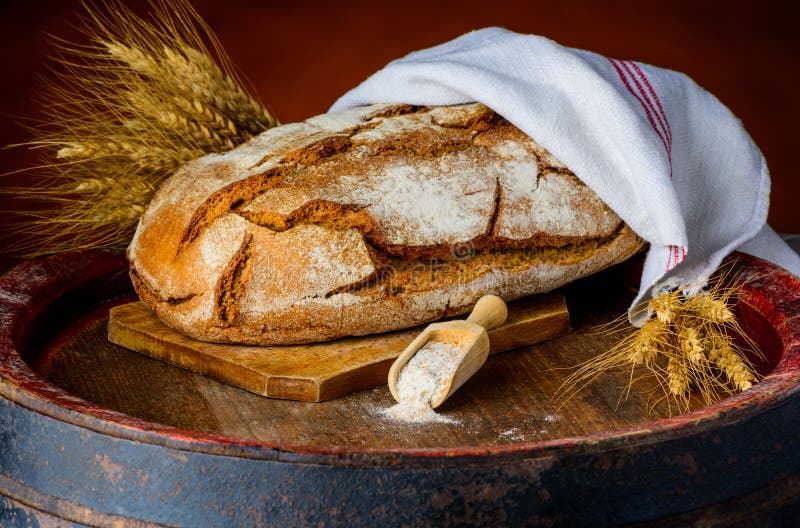 Rustic Bread stock photo. Image of barrel, food, wood - 64856330