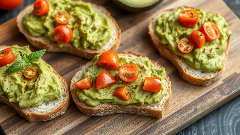 A Rustic Breadboard with Slices of Toasted Sourdough Topped with ...