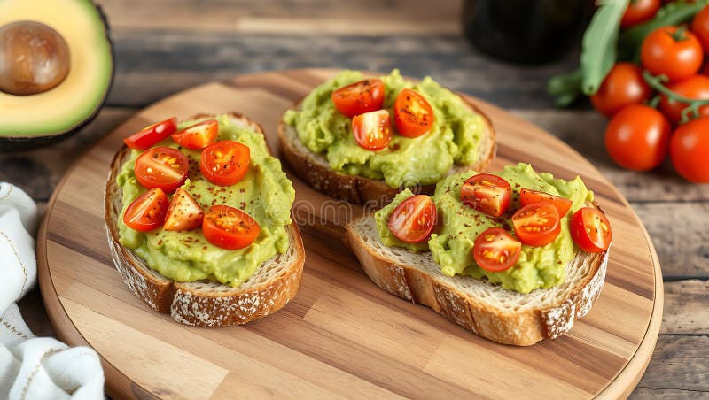 A Rustic Breadboard with Slices of Toasted Sourdough Topped with ...