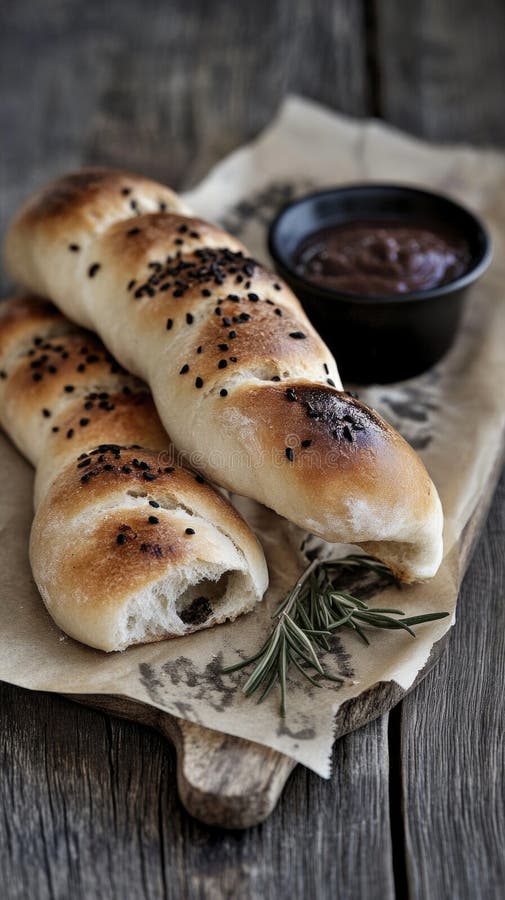 Rustic Breadsticks with Black Sesame Seeds and Chocolate Spread on ...