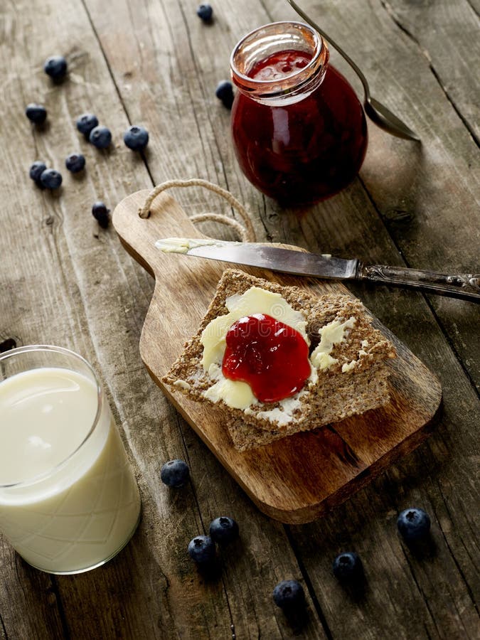 Rustic Breakfast on Dark Background Stock Photo - Image of angle, high ...