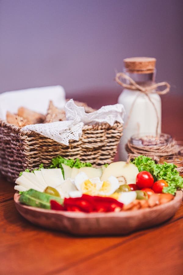 Rustic Breakfast with Fresh Ingredients Stock Image - Image of plate ...