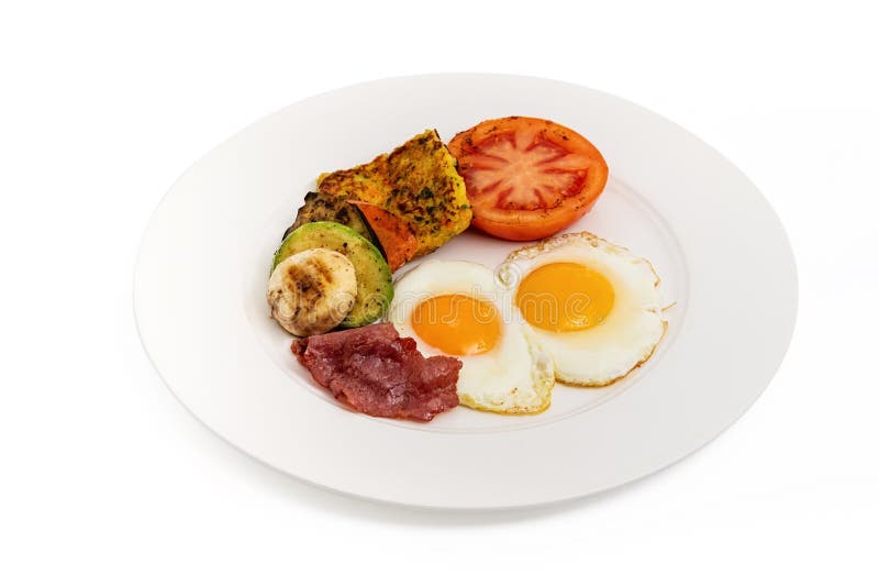 Rustic Breakfast Plate with Fried Eggs, Grilled Vegetables, and Turkey ...