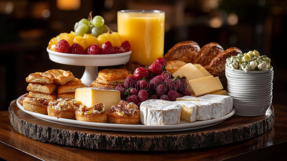 Rustic Breakfast Platter with Cheese and Fruit Stock Illustration ...
