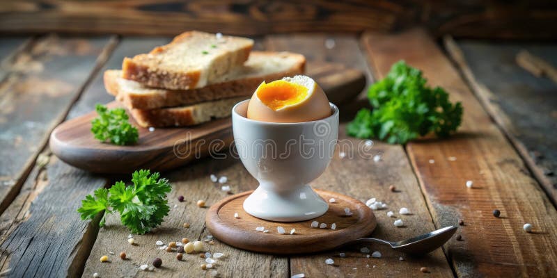 Rustic Breakfast Scene Soft Boiled Egg in Egg Cup with Toasted Bread ...